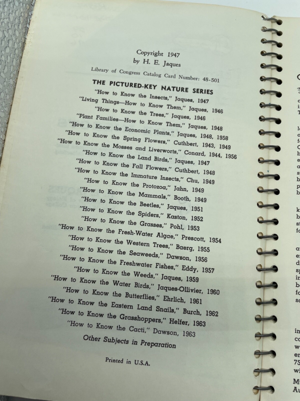 HOW TO KNOW THE INSECTS by H.E. Jacques 1947 PICTURED KEY NATURE SERIES ...