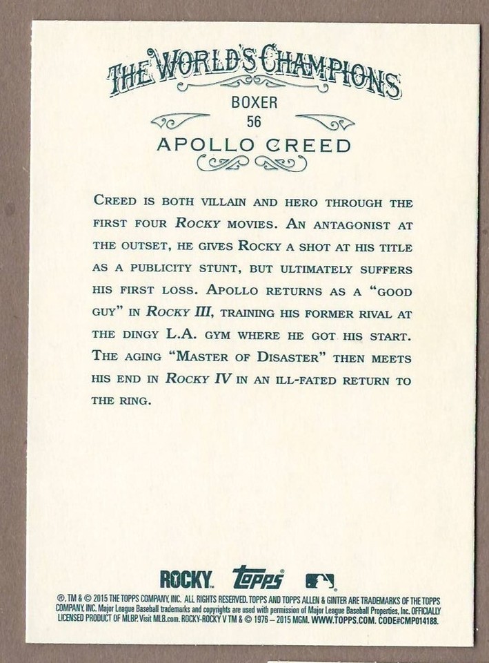 APOLLO CREED 2015 Topps Allen and Ginter #56 Rocky I/II/III/IV Carl ...