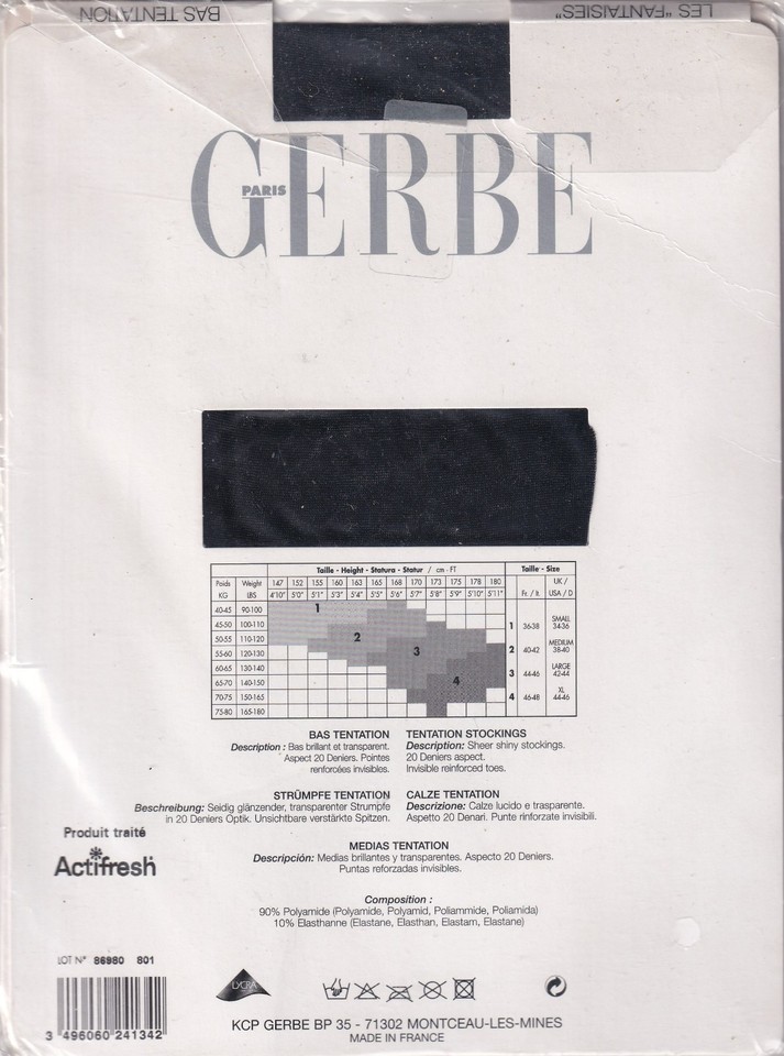Bas GERBE TENTATION 15 deniers (ancien modèle) Noir. Taille 2 - 9 ...