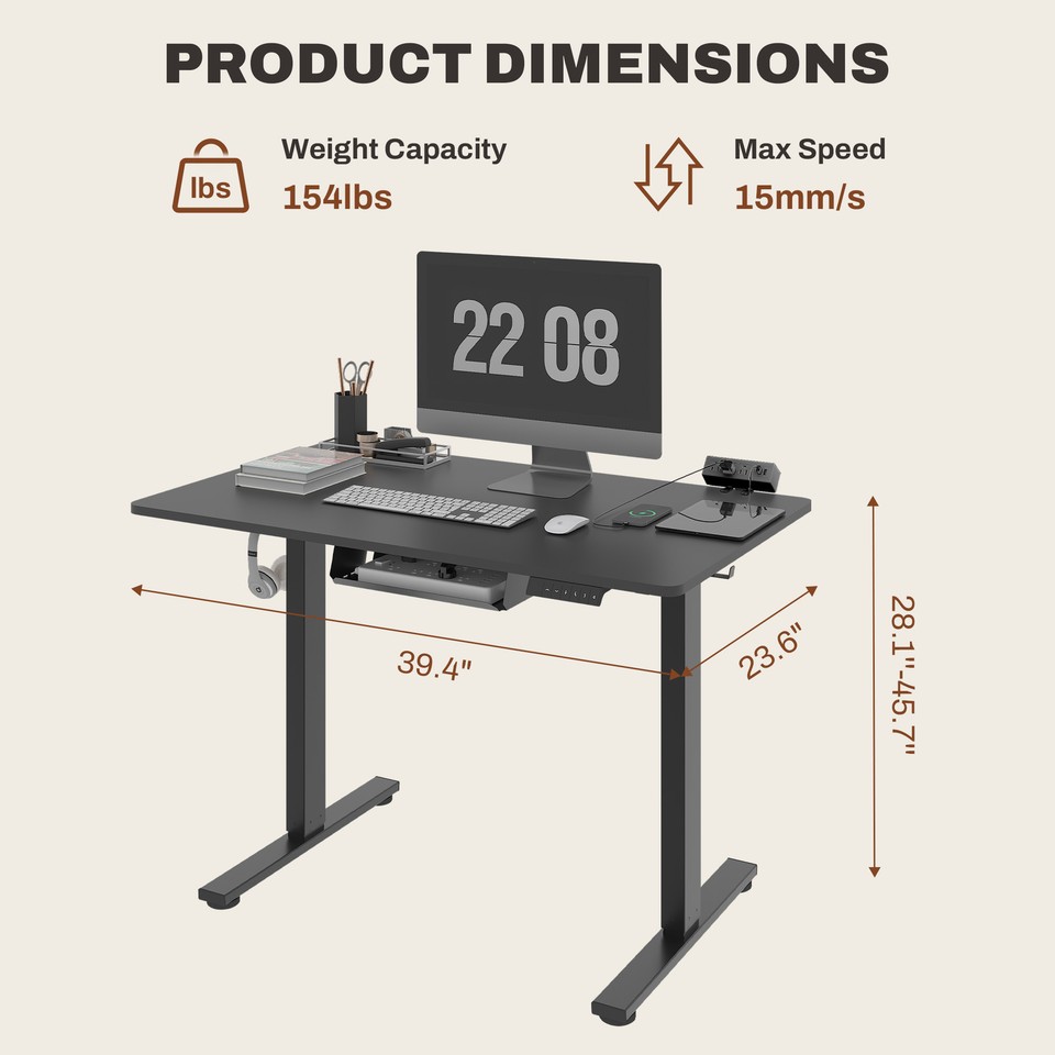 FunniHomi Height Adjustable Standing Desk w/Clamp Power Strip & Cable ...
