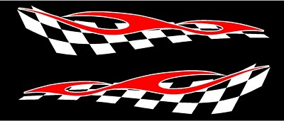 checkered flag & flame racing vinyl decal sticker set white 4.5" x 22 ...