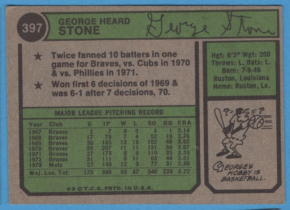 1974 Topps George Stone New York Mets #397 | eBay