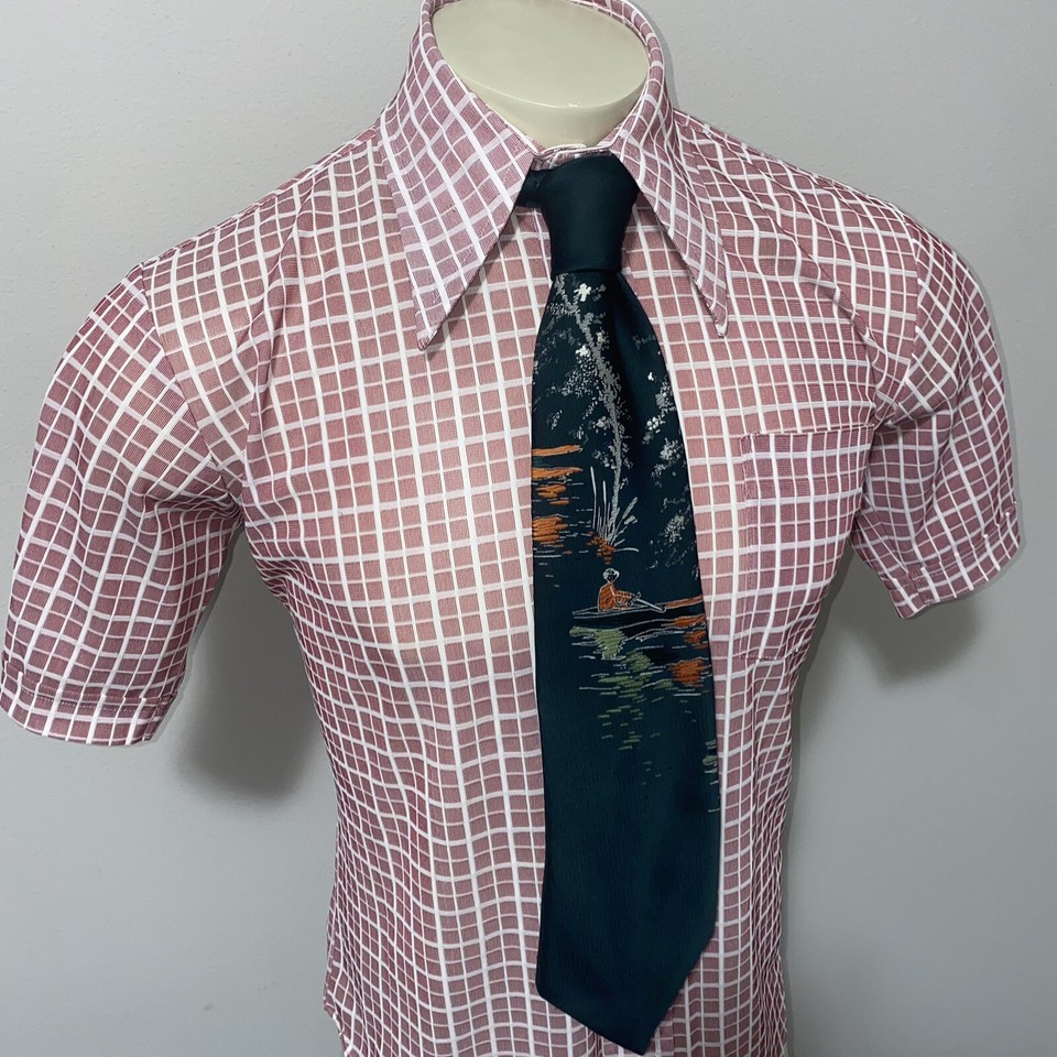 Vtg 60s 70s Tie Necktie Mens 4" Wide Thick Polyester Disco Ugly Mod ...
