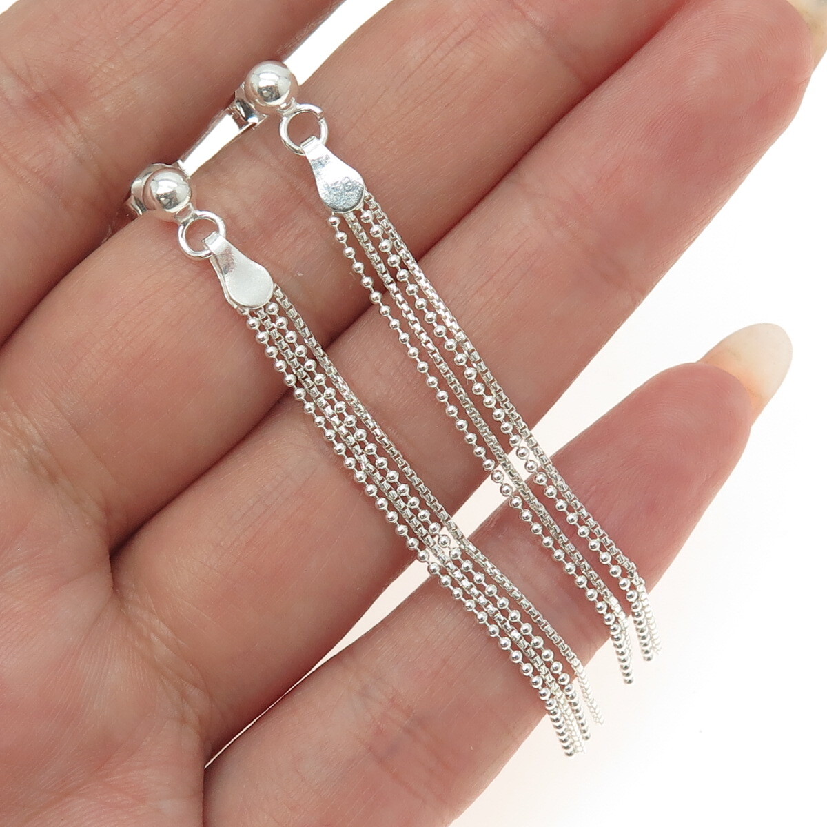 925 Sterling Silver Round Box & Ball Chain Dangling E… - Gem