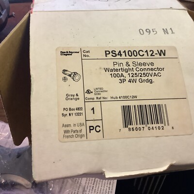 Pass & Seymour PS4100C12-W Pin & Sleeve Connector 4-Way 100A 125/250V ...