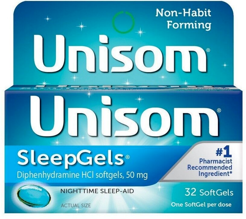 Unisom Nighttime Sleep-Aid, 50 mg, Liquid Filled Softgels 32ct ...