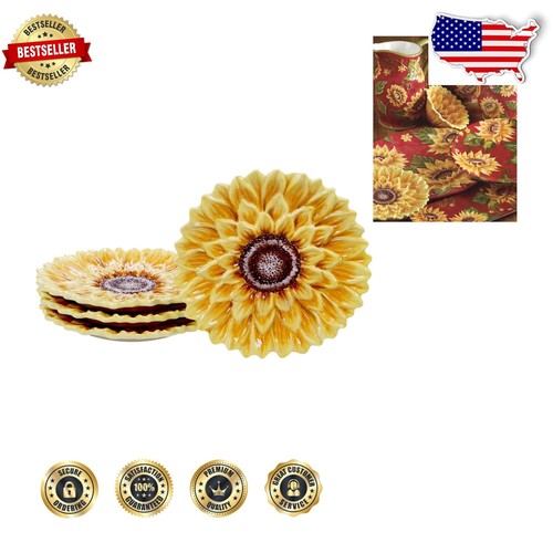 3-D Sunset Sunflower Dessert Plates Set of 4 - Elegant Ceramic Dining ...