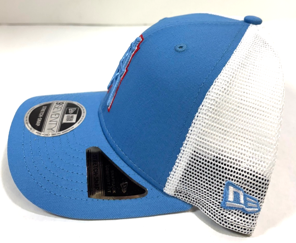 Houston Oilers NFL NE Stretch-Snap Snapback Trucker Hat~ Light Blue ...