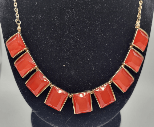 Charming Charlie Red Peach Square Statement Necklace 19in | eBay