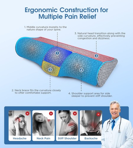 Cervical Neck Pillows for Pain Relief Sleeping, High-Density Memory ...