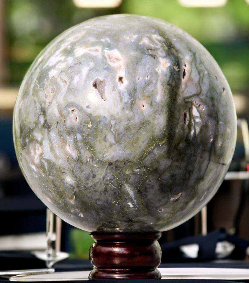 165MM Geode Moss Agate Sphere Lace Agate Sphere Healing Chakra Ball ...