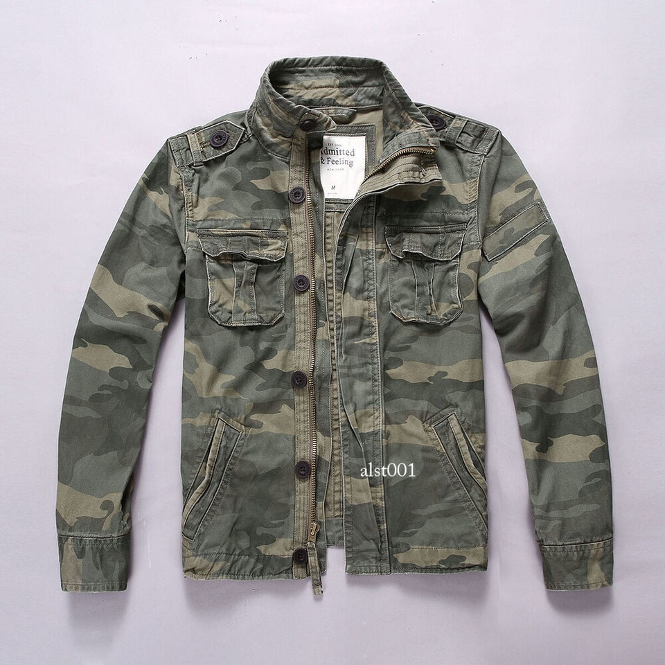 Mens Retro Jacket Slim Fit Casual Camouflage Zipper Youth Multiple ...