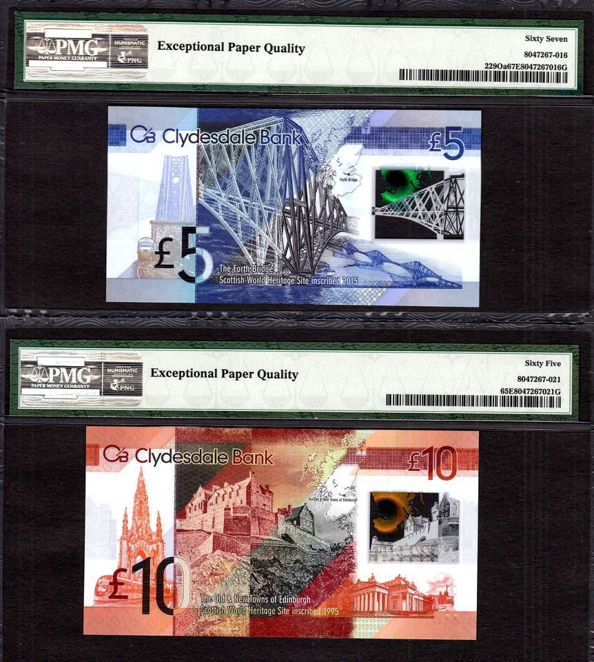 Scotland Polymer £5, £10 1st Prefix W/HS LOW MATCHING # 000026 GEM UNC ...