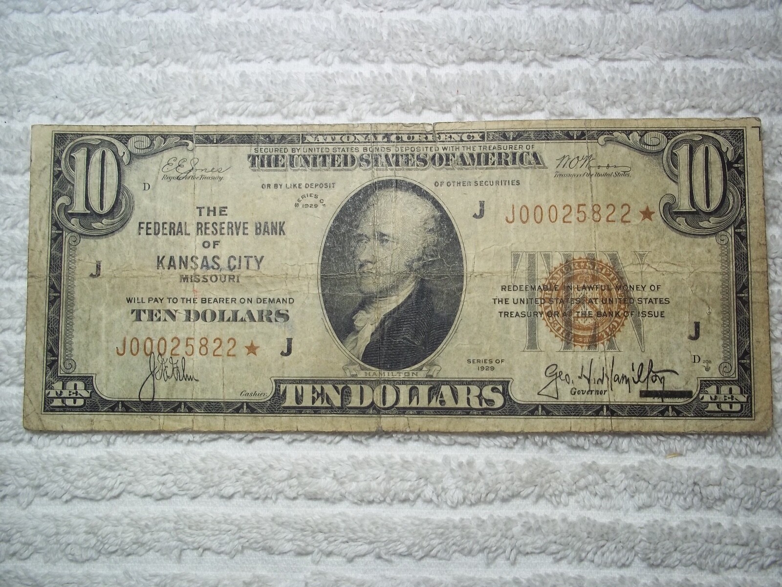 1929 $10 STAR NOTE Kansas City J Federal Reserve Bank Note FRBN Brown ...
