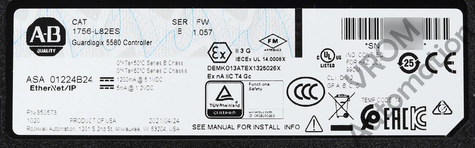 Surplus Allen Bradley 1756-L82ES /B ControlLogix GuardLogix 5580 ...