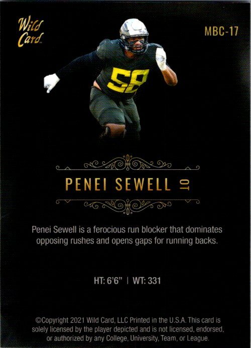 Penei Sewell 2021 Wild Card Matte Premier Black Detroit Lions RC MBC-17 Oregon | eBay