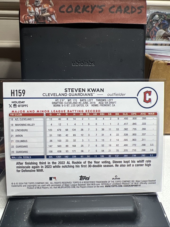 STEVEN KWAN (Guardians) 2024 TOPPS HOLIDAY-HOLIDAY TREE PARALLEL CARD # ...