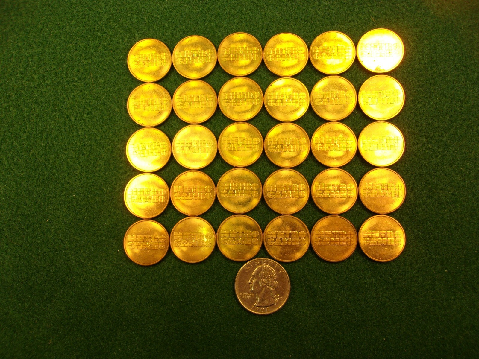 #1 of 3, LOT OF 30 YELLOW - GOLD TONED GAME TOKENS "METRO GAMES ...