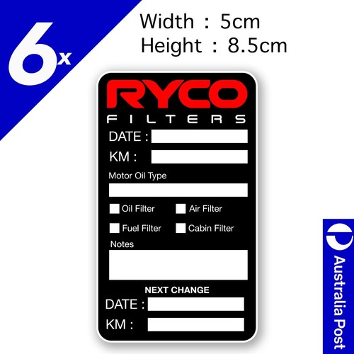RYCO Filter Oil Change Service Reminder x6 Stickers , Car, Trucks, Ute ...