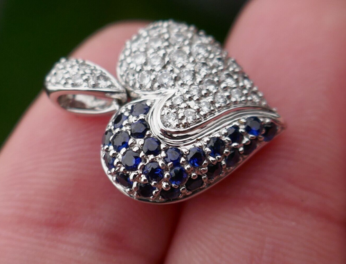 Shane Co. 14kt White Gold Natural Diamond & Sapphire Puffy Heart Shaped ...