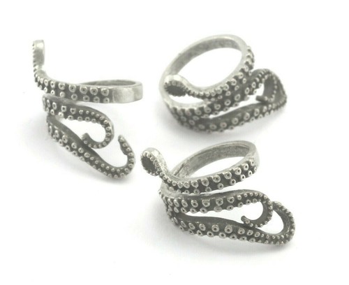 Octopus Tickle Ring with loop Antique silver plated brass (18mm 8US ...
