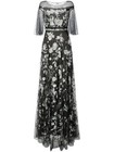 $1095 NEW Marchesa Notte Sheer Sleeve Gold Embroidered Gown Black Dress ...