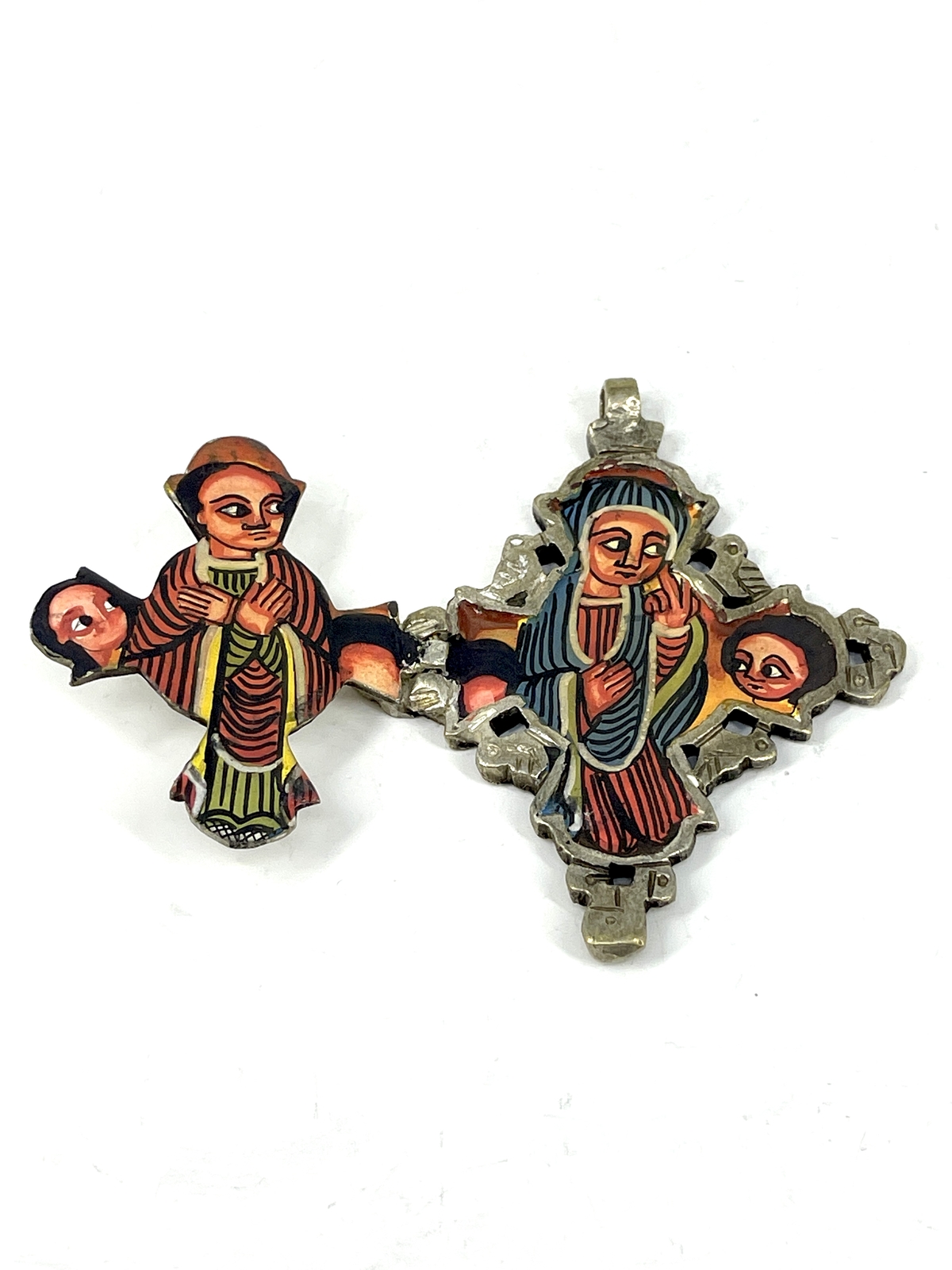 Ethiopian Coptic Cross Painted Icon Pendant African - Gem