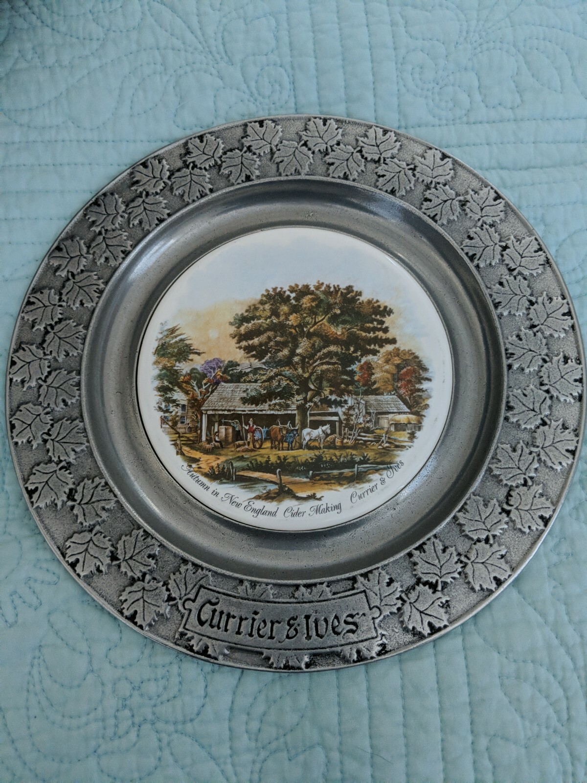 Currier & Ives Carson AUTUMN in NEW ENGLAND CIDER MAKING Pewter Ceramic ...
