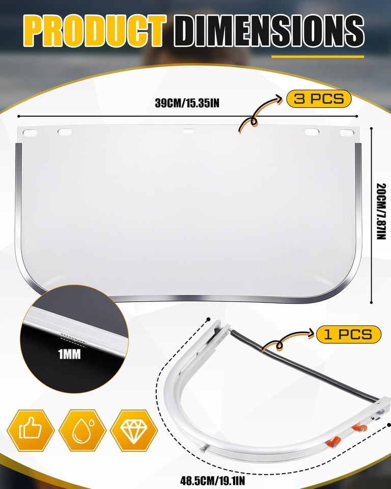 Aluminum Face Shield Adapter with 3 Pcs Safety Faceshield Replacement ...