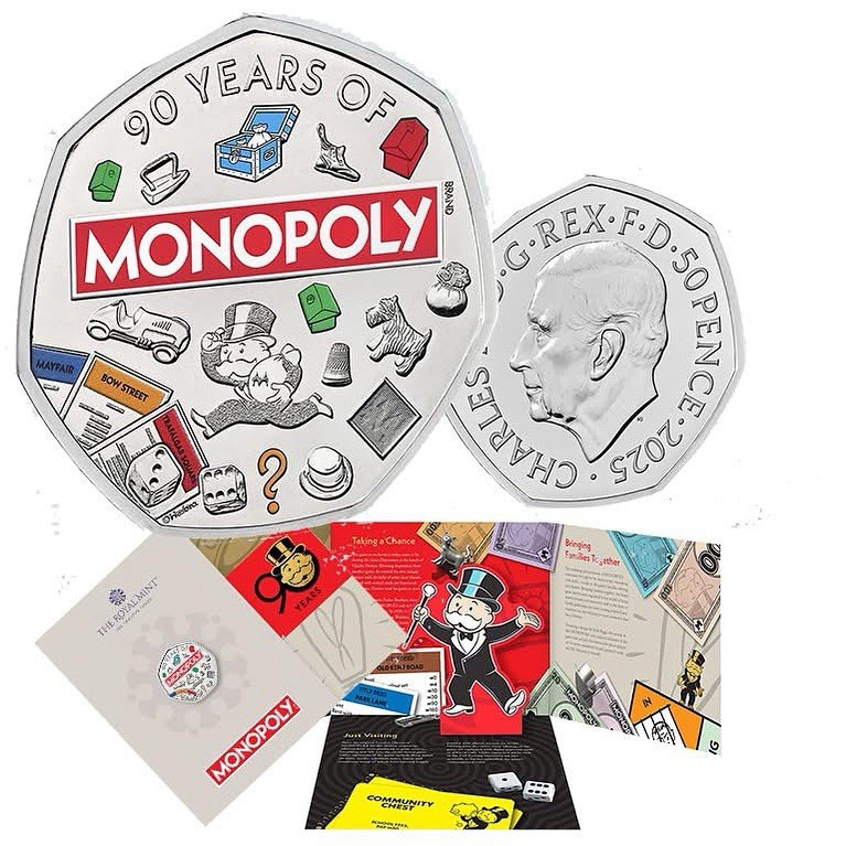 2025 90 Years of Monopoly 50p Colour Coin BU UNC. First Release . Royal ...