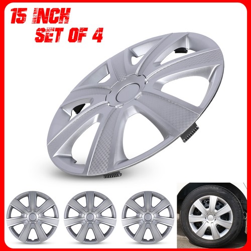 15" Set of 4 Silver Wheel Covers Snap On Full Hub Caps fit R15 Tire ...