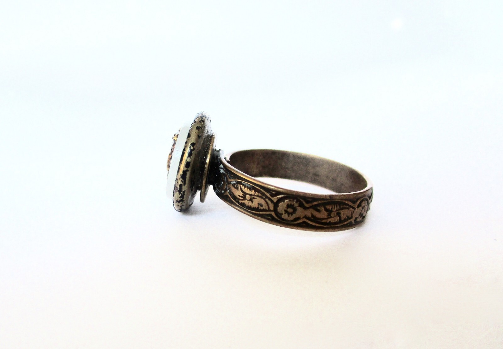 Antique Adjustable Brass Ring/Boho/Shabby Chic - Gem