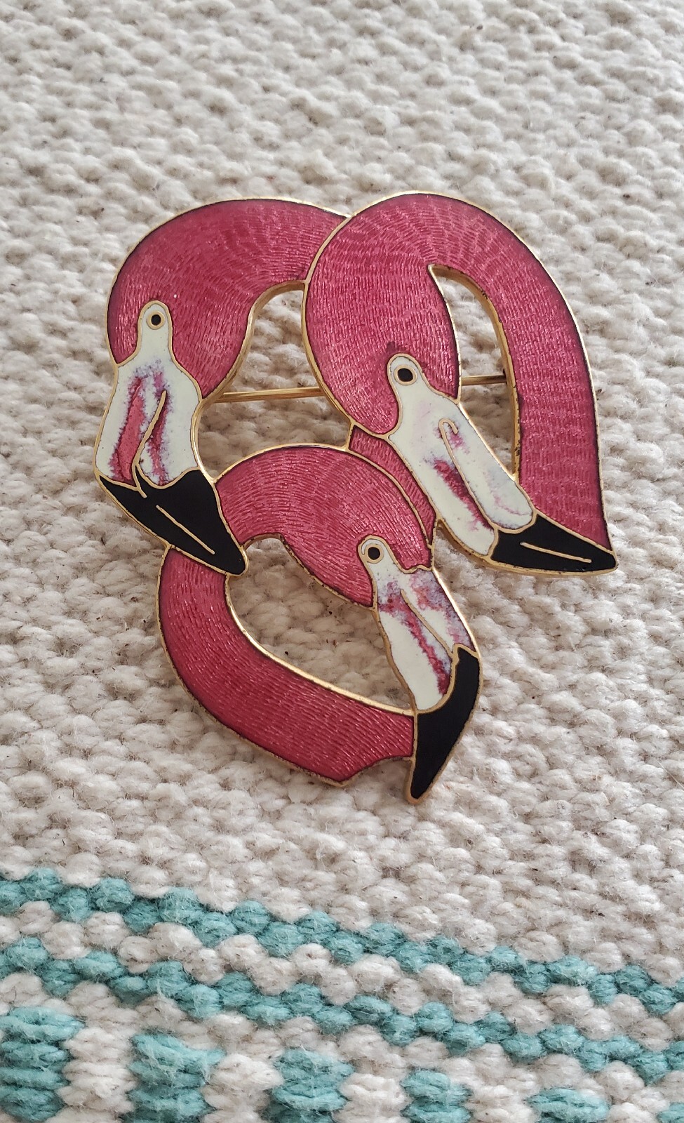 Vintage FISH AND CROWN Cloisonne FLAMINGO Pin Brooch … - Gem