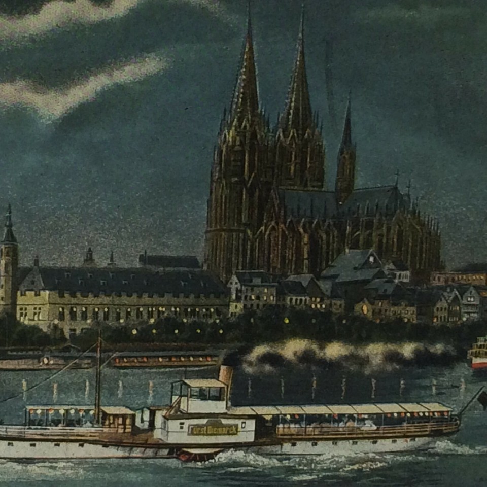 Vintage Postcard Koln Germany At Night Steamer Ship River Scene ...