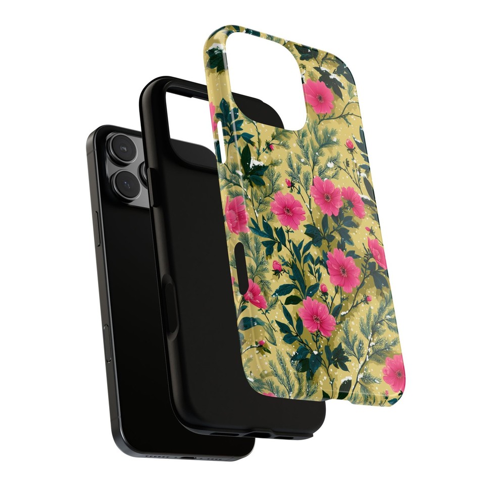 For iPhone, Samsung, Pixel | Phone Ink Case - Winter Floral Pattern ...