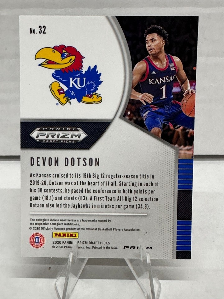 2020 Panini Prizm Draft Picks Green #32 Devon Dotson RC Kansas Jayhawks ...