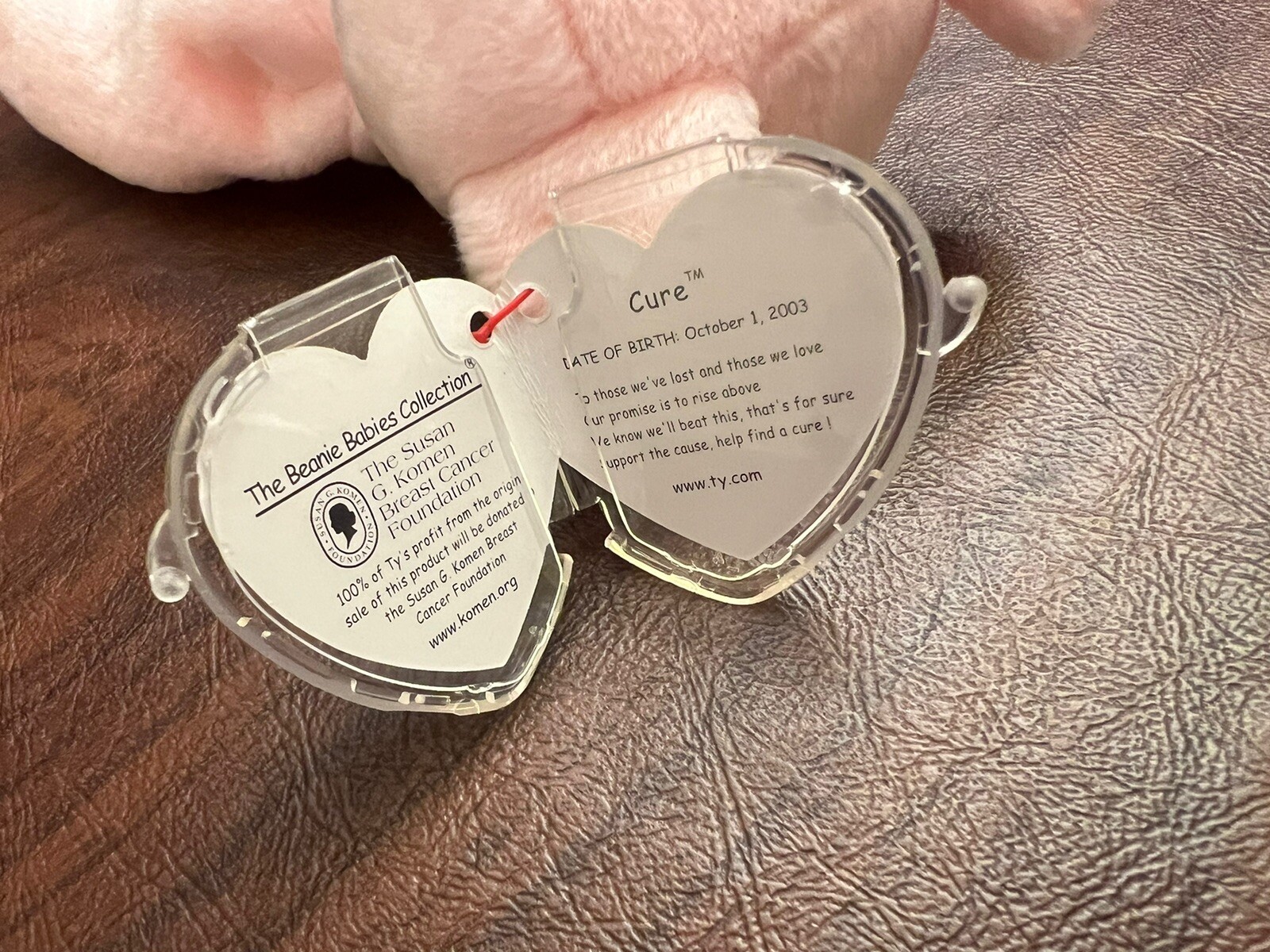 Ty Beanie Baby “Cure” Stuffed 8.5” Plush Bear Breast Cancer Tag ...