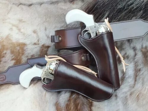 Gun Holster Leather Belt Tooled Cowboy Revolver Pistol Western Dual ...