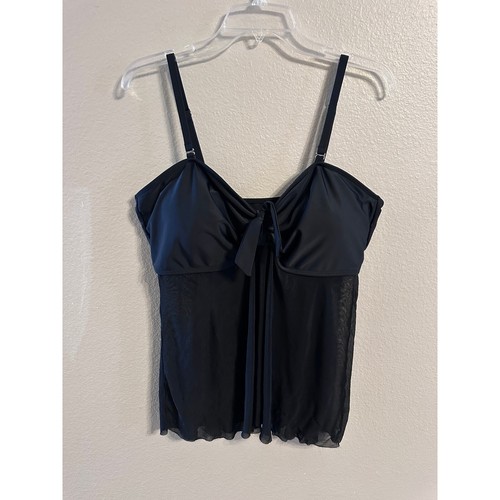 Black Swim Top Tankini Sheer Cover Up Tie Front Swimsuit Top | eBay