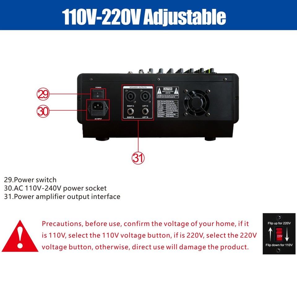 8 Channel Pro Power Mixer Audio Mixing Amplifier 99DSP w/USB 110-220V ...
