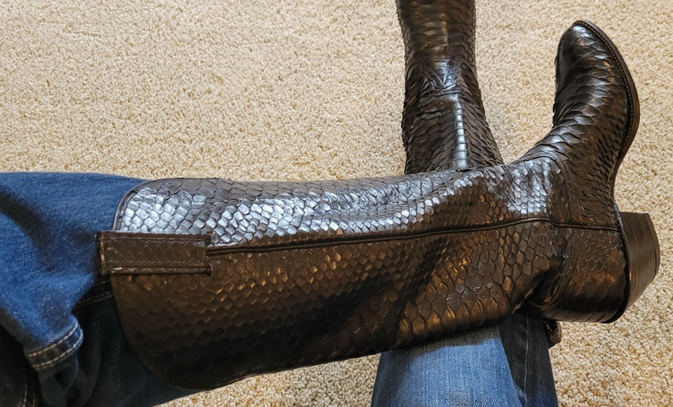 Men's Tony Lama Boots Black Python Snake Leather 20" Tall Buckaroo RARE ...