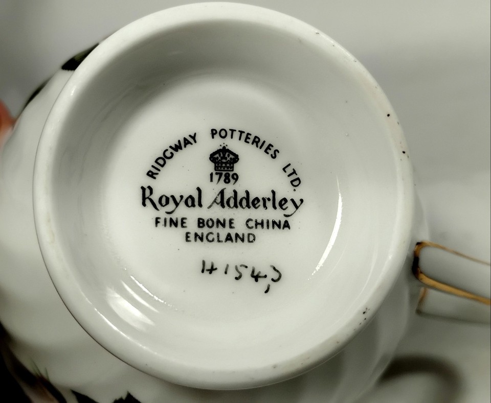 Adderley Fine Bone China Tea Cup & Saucer Gold Trim With Yellow & Red ...