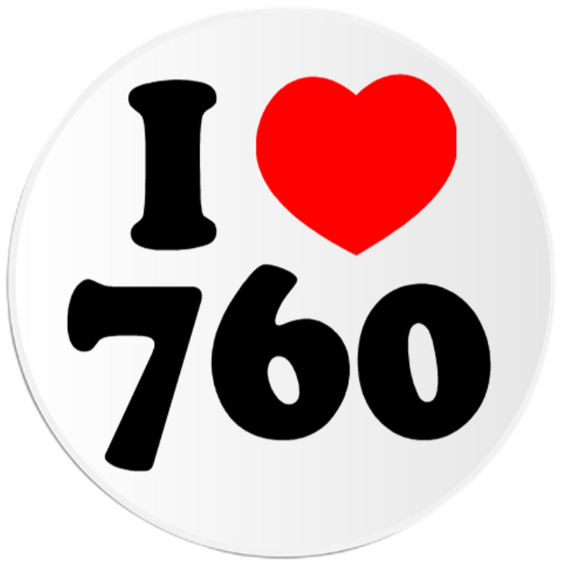 I Love 760 - Circle Sticker Decal 3 Inch - Area Code Oceanside ...