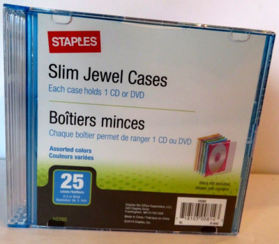 Staples 25 Pack Slim CD/DVD Jewel Cases Assorted Colors 5mm Thick | eBay