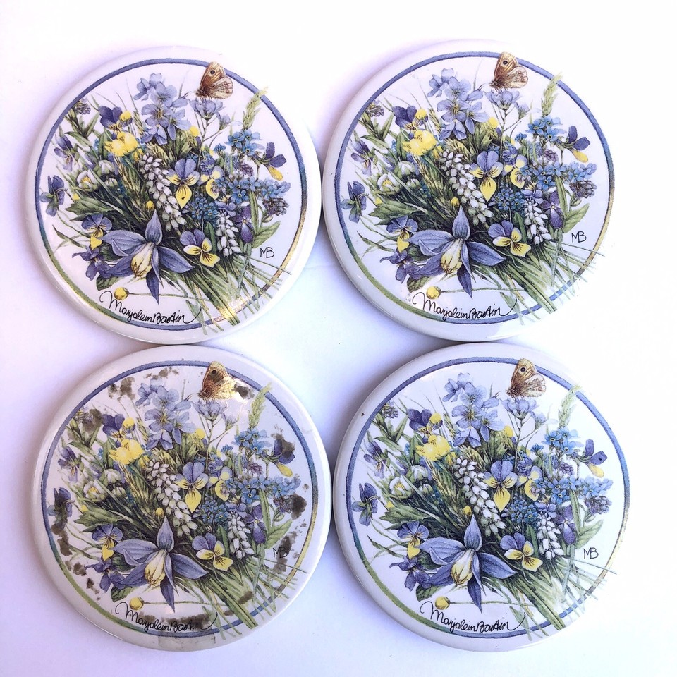 Marjolein Bastin Set /4 Ceramic And Cork Coasters Floral Butterfly ...