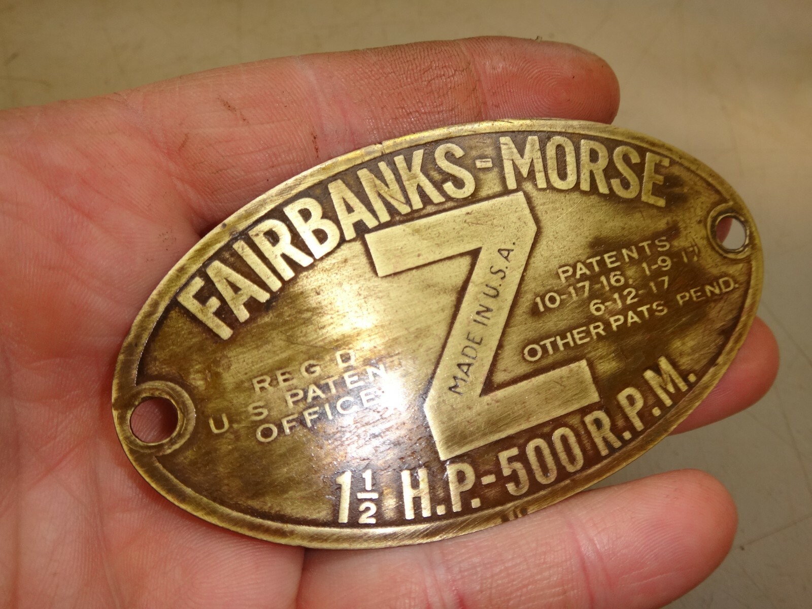 ORIGINAL NAME TAG FAIRBANKS MORSE 2hp Z Old Gas Engine FM 4" x 2-1/4 ...