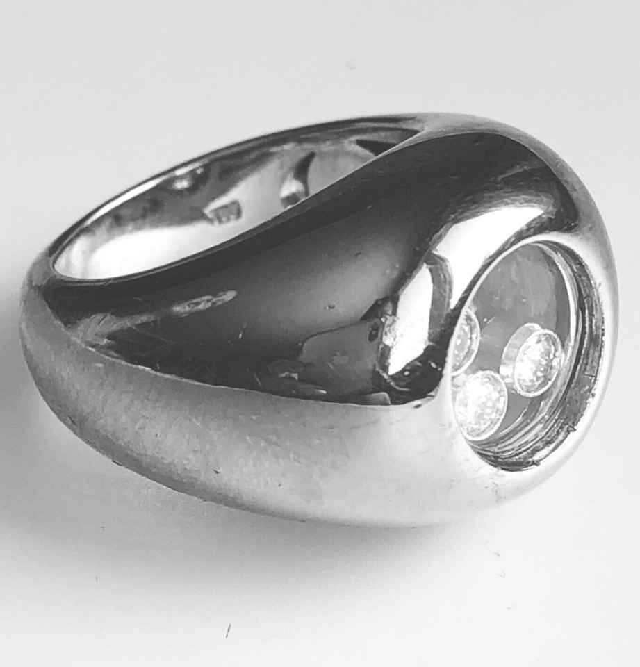 Massive Chopard Ring 18K White Gold Floating Happy Diamond Vintage ...