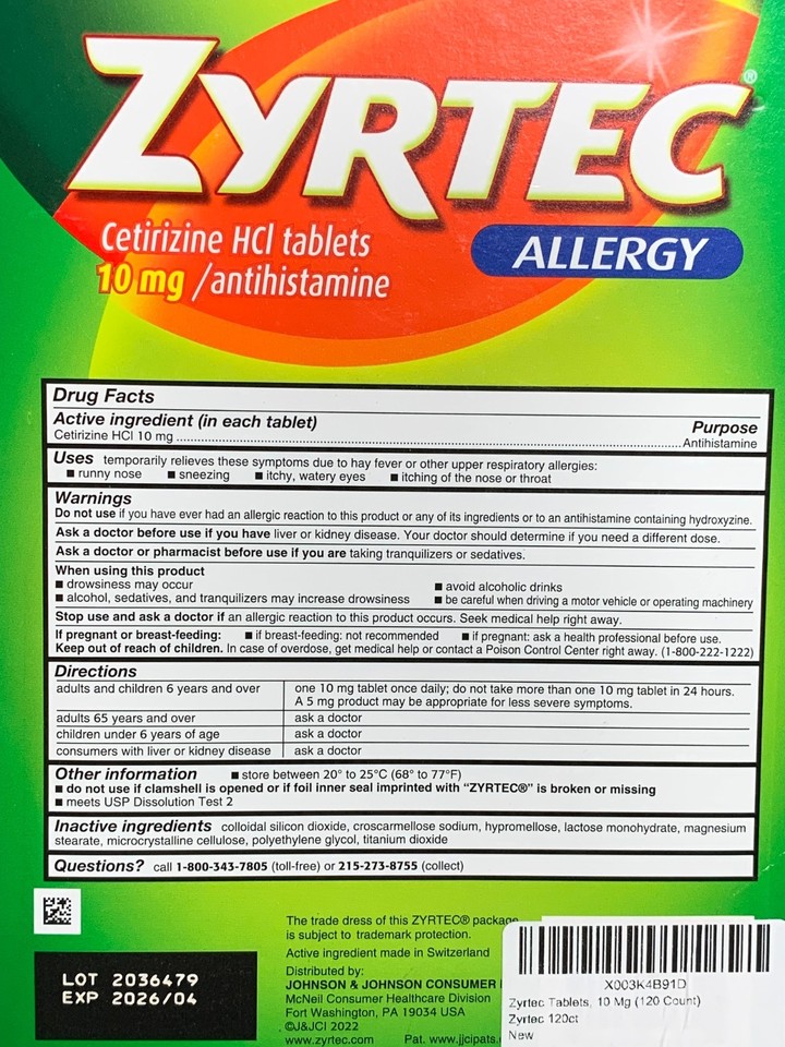 Zyrtec 10mg Allergy Relief Antihistamine 120 Ct Tablets 24HR | eBay