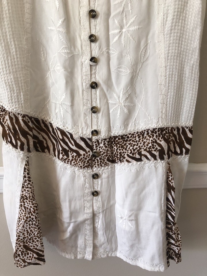 Raya Sun Womens Size M Off White Embroidered Sleeveless Dress Animal ...