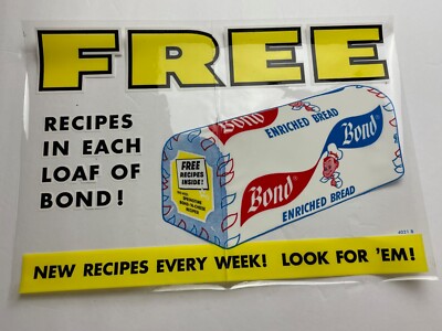 1960's BOND BREAD Clear Plastic Window Cling STORE SIGN | eBay